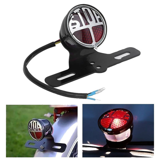 Universal “STOP” Face Brake Light, Vintage Motorcycle Bulb Light Tail ...